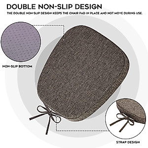 baibu Set of 2 Metal Chair Cushions with Ties, 14In Non-Slip Metal Dining Chair Pads Kitchen Seat Cushion with Machine Washable Cover, 14x14x1.5in, Brown