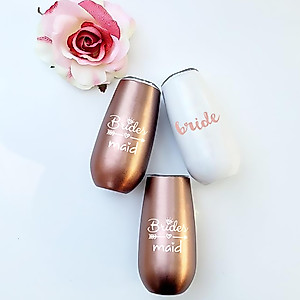 Bride to Be Champagne Flute | 6 oz Bride Tribe Stainless Steel Wine Tumblers | Engagement Wedding Gifts Bridesmaids Mugs Bachelorette Party Supplies & Games | Insulated Skinny Rose Gold Cups