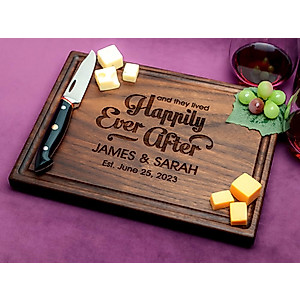 Straga Personalized Cutting Boards | Handmade Wood Engraved Charcuterie | Custom Wedding or Anniversary Gift for Newlyweds or Couples (Happy Ever After Design No.014)