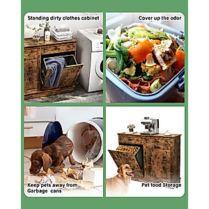 TC-HOMENY Tilt Out Trash Cabinet with Drawer, Free Standing Trash Can Cabinets, Manual and Auto Mode Shutdown Cabinet Door, Recycling Can Cabinet Home, Kitchen, Living Room