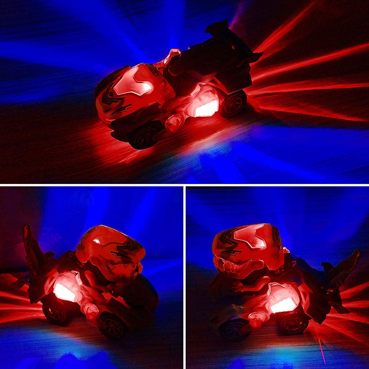 Refasy Toys for 4 Year Old Boys,2 in 1 Transforming Dinosaur LED Car with Music Kids Toys Dinosaur Toys Birthday Gifts for Boys Girls(Red)