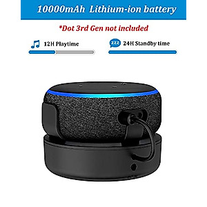 PlusAcc Battery Base for Echo Dot 3rd Generation - 10000 mAh Portable Alexa Charger Stand Holder for Echo Dot 3rd Gen, Up to 16 Hours Playtime (Black)