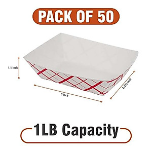 Concession Essentials 1lb Paper Food Trays. Heavy Duty, Grease Resistant. 1 Lb Paper Food Trays.50 Pack. Perfect for Carnivals and Concession Stands.