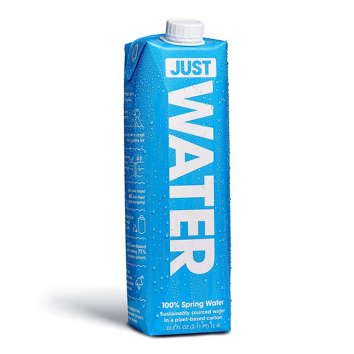 JUST Water - 100% Spring Water, Naturally Alkaline, 8.0 pH - Plant-Based, BPA Free, Sustainable and Fully Recyclable Boxed Water Bottle - Eco-Friendly - 1L / 33.8 Fl Oz (Pack of 6)