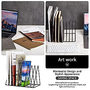 6 Pieces Triangle File Holder Metal Vinyl Record Stand Holder Record Dividers Vertical Vinyl Stand Holder Record Album Holder Magazine Shelf Bookshelf Photography Props for Home Office Decor (Black)