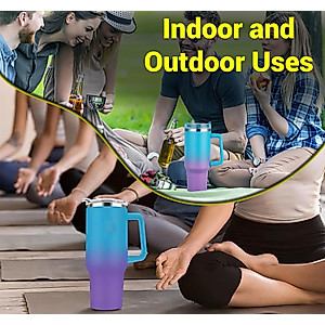 RAHATBEE 40 oz Tumbler with Handle and Straw Lid, 100% Leak-Proof Travel Coffee Mug, Reusable Stainless Steel Insulated Cup for Beverages, Keeps Cold for 34Hrs or Hot for 12Hrs (Blue-Purple)