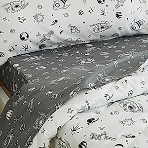 Brandream Space Crib Sheets for Baby Boys Toddler Fitted Sheet 100% Cotton Milky Way Spaceship Rocket Galaxy Print Nursery Bed Sheet Set