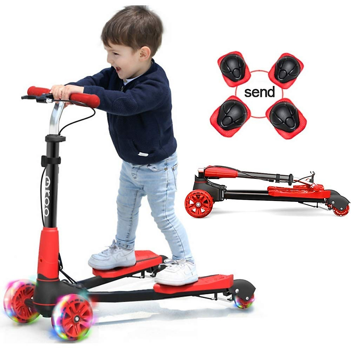 Ygqtbc Scooter for Kids, Kick Scooter with 3 Wheel Scooter for Toddlers Girls & Boys, Safe Lean to Steer with PU Flashing Wheels for Foldable, Adjustable Handles & Lightweight Construction
