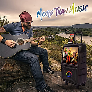 Professional Karaoke Machine with Lyrics Display, Bluetooth Portable Singing PA Speaker System for Christmas Party, Built-in 15" Tablet, LED Lights, 2 Wireless Microphones, USB, AUX, SD & FM Radio