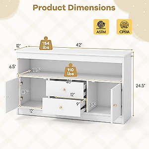 Costzon Toy Storage Organizer, Wooden Kids Bookshelf with 2 Drawers, 2 Cabinets & Open Shelf, Toy Organziers and Storage for Playroom, Bedroom, Nursery (White)