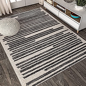 JONATHAN Y MOH207A-4 Khalil Modern Berber Stripe Indoor Farmhouse Area -Rug Bohemian Minimalistic Striped Easy -Cleaning Bedroom Kitchen Living Room Non Shedding, 4 X 6, Cream,Black