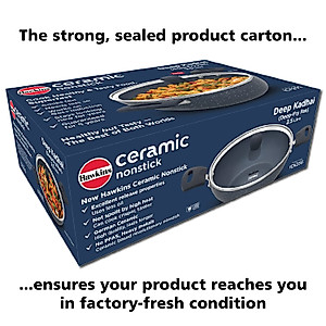 HAWKINS Ceramic Nonstick 2.5 Litre Deep Kadhai, Induction Deep Fry Pan with Glass Lid, Granite Kadai (ICK25G)