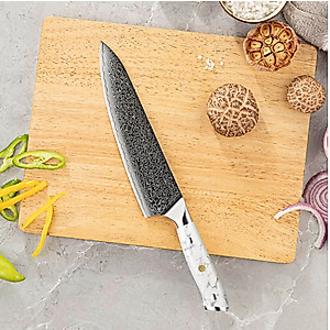 8-Inch Japanese Style Chef Knife – VG-10 Damascus Steel Blade, Ultra-Sharp High-Carbon Core, Ergonomic White Turquoise Resin Handle, Professional Luxury Kitchen Knife for Home Chefs, Includes Gift Box