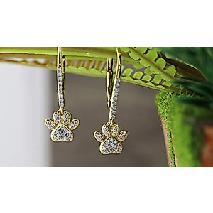 Dazzlingrock Collection Round White Diamond Cat Paw Print Drop Dangle Lever Back Earrings for Her (0.20 ctw, Color I-J, Clarity I2-I3) in 10K Yellow Gold