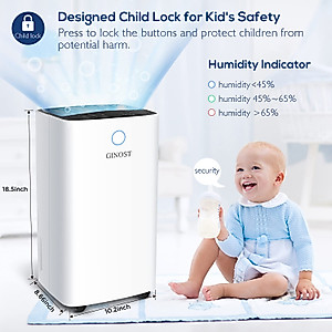 Dehumidifier for Home and Basements 25 Pints for 1500 Sq.Ft, 68oz(0.53gallon) Water Tank Capacity with Drain Hose, Intelligent Humidity Control, Childlock, Laundry Dry