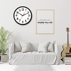 AKCISOT Wall Clock 10 Inch Silent Non-Ticking Modern Wall Clocks Battery Operated - Analog Small Classic Clock for Office, Home, Bathroom, Kitchen, Bedroom, School, Living Room(Black)