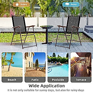 BestComfort Patio Folding Chairs Set of 2, Portable Sling Chairs with Armrest Metal Frame, Indoor Outdoor Lawn Chairs, Folding Chairs for Yard Garden Poolside Beach Camping, No Assembly, Black