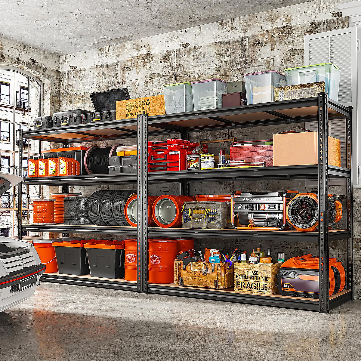 REIBII 48.2''W Storage Shelves Heavy Duty Garage Shelving 2500LBS Garage Shelves Adjustable Storage Shelves 4 Tier Metal Shelves for Storage Rack Industrial Metal Shelving Unit, 48.2"W X 24.2"D X 60"H