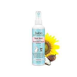 Babo Botanicals Baby Skin Mineral Sunscreen Spray SPF 30 Broad Spectrum - with 100% Zinc Oxide Active – Fragrance-Free, Water-Resistant, Non-Greasy & Lightweight - 6 fl. oz.
