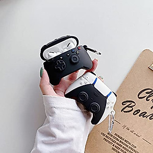 Ponnky Airpods 1st / 2nd Case Protective Shockproof Case Cover with Keychain for Boys Girls,3D Game Controller Cute Design Unique Stylish Accessories Silicone Cover(White Black)
