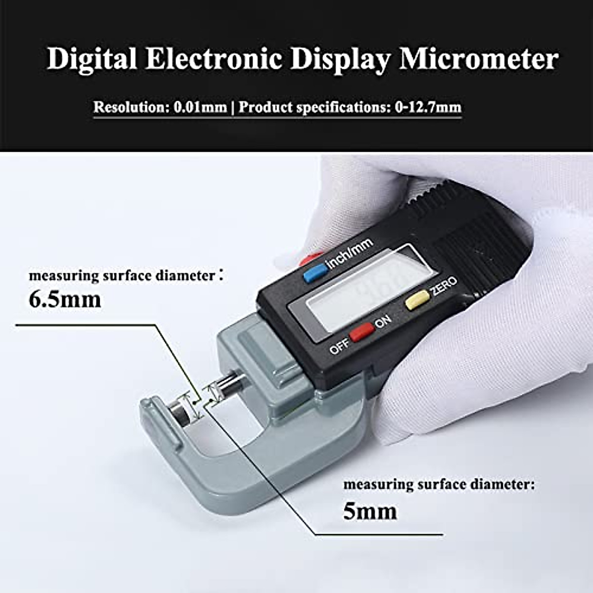 Digital Thickness Gauge, Mini Horizontal Electronic Thickness Meter Micrometer, 0-12.7mm Range, 0.02mm Accuracy, 0.01mm Resolution, for Paper, Jewelry, Pearl, Leather