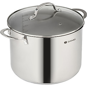 Daniks Professional Stainless Steel Stockpot with Lid 8 Qt | Large Stock Pot for Soup, Stew, Pasta, Vegetables | Induction Deep Cooking Pot