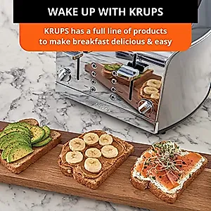 KRUPS KH734D Breakfast Toaster with Brushed and Chrome Stainless Steel Housing, 4-Slices with Dual Independent Control Panel, 6-browning levels, Silver