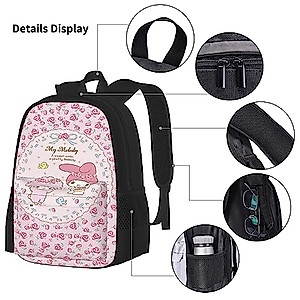 ORPJXIO Backpack 3 Piece Set Kuromi Anime My Melody Laptop Backpack Pencil Case Lunch Bag Combination For Travel Work Camping