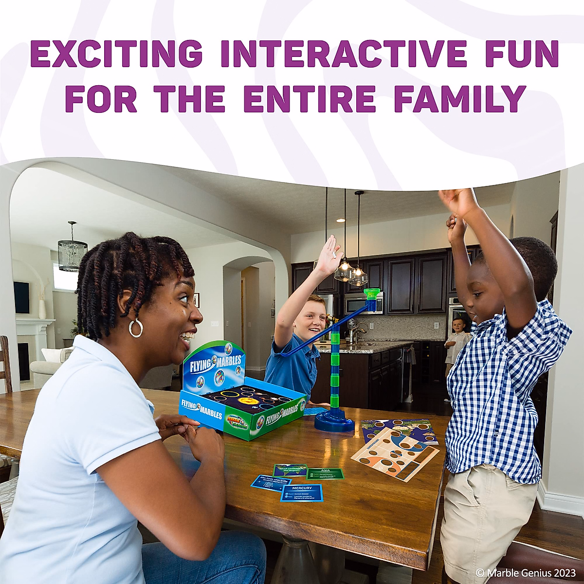 Marble Genius Flying Marbles Expansion Pack - 5 Boards + 100 Trivia Cards Set, Experience The Thrill of Racing, Includes an App with Additional Challenges That is Perfect for Kids, Teens, and Adults