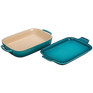 Le Creuset Stoneware Rectangular Dish with Platter Lid, 14 3/4" X 9", Caribbean
