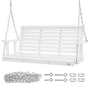VEVOR Wooden Porch Swing 4.5 ft, Patio Bench Swing for Courtyard & Garden, Upgraded 880 lbs Strong Load Capacity, Heavy Duty Swing Chair Bench with Hanging Chains for Outdoors, White
