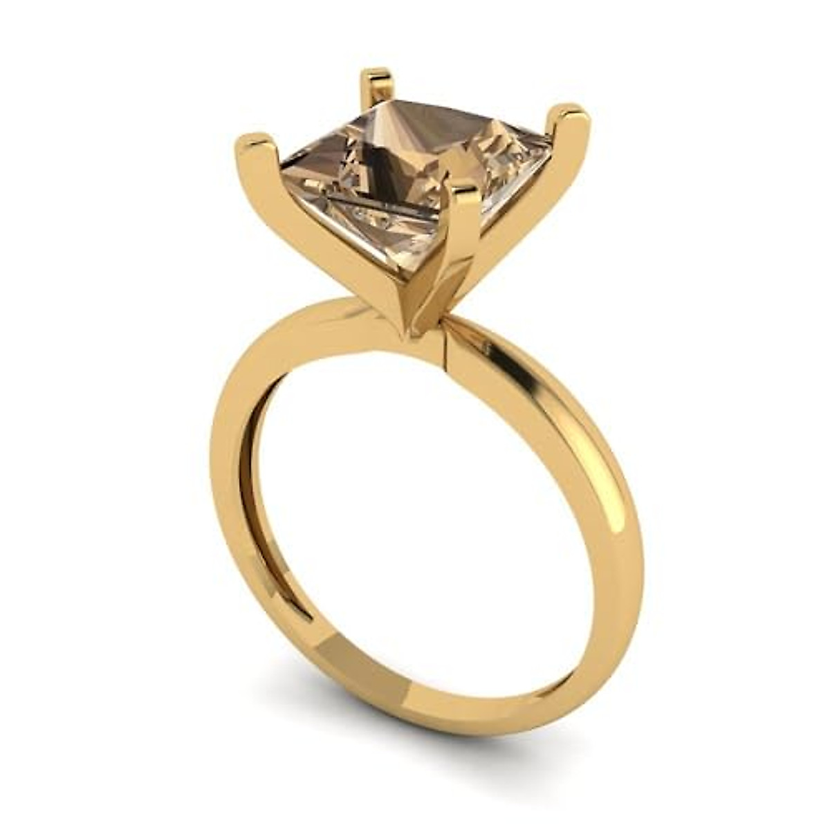 Clara Pucci 3.0ct Princess Cut Solitaire Champagne Simulated Diamond 4 Prong Engagement Bridal Anniversary Ring 18K Yellow Gold 7.75