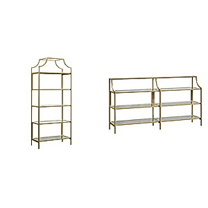 Sauder 421434 International Lux Bookcase, L: 30.0" x W: 14.49" x H: 70.87", Satin Gold Finish & International Lux Console Table, L: 59.41" x W: 13.07" x H: 32.4", Satin Gold Finish