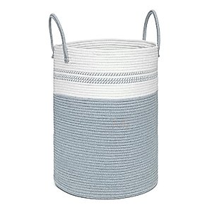 WEAVELYRICS 72L Tall Laundry Basket, Cotton Rope Laundry Hamper, Laundry Hamper with Handles, Decorative Woven Basket for Dirty Clothes, Blankets, Pillows in Bathroom, Bedroom (Gray, 16 x 22in)