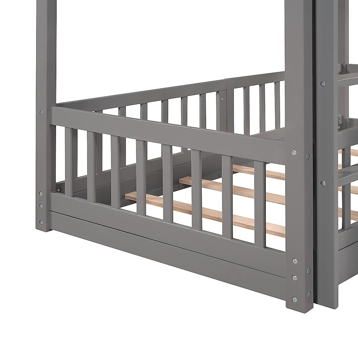 Harper & Bright Designs Twin Bunk Beds with Slide, Kids Wood Twin Over Twin Bunk Beds with Fence, Ladders, Safety Guard Rails for Kids, Toddlers, Teen, No Box Spring Needed (Grey)