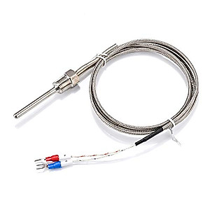 Waterproof K Type Grounded Thermocouple - Jaybva Temperature Sensor Probe for PID Temperature Controller Two Wire Stainless Steel NPT 1/4 inch Pipe Thread 0~500℃ with 2m Insulation Lead Shield Wire