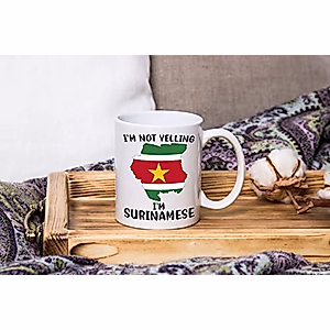 Funny Suriname Pride Coffee Mugs, I'm Not Yelling I'm Surinamese Mug, Gift Idea for Surinamese Men and Women Featuring the Country Map and Flag, Proud Patriot Souvenirs and Gifts