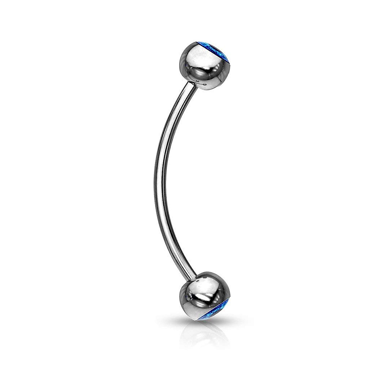 Forbidden Body Jewelry 14mm Surgical Steel Curved Barbell w/Eyeball Inlaid Ball Ends for Snake Eyes Tongue Piercing, Blue