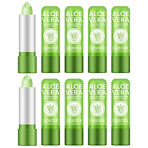 Ownest 10 Packs Aloe Vera Lipstick, Long Lasting Nutritious Soothing Lip Balm, Lips Moisturizing Magic Temperature Color Change Lipstick, Lip Care, Update Packaging