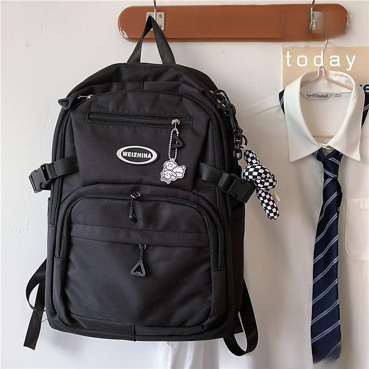 Kawaii Backpack Cute Aesthetic Backpack Preppy Backpack for Women Preppy Stuff Canvas Backpack (black)