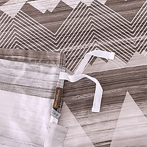 Modern Geo Aztec Duvet Cover Striped Ethnic Boho Southwestern Native Navajo Tribal Diamond Vector 400TC Cotton Bedding 3pc Set Bohemian Geometric Print (Taupe, Full/Queen)