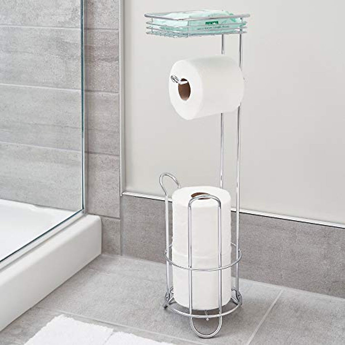 iDesign Classico Free Standing Toilet Paper Holder with Shelf for Bathroom - Chrome