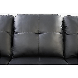 Pemberly Row Faux Leather Sectional Sofa Couch with Storage Ottoman, Cup Holder in Black
