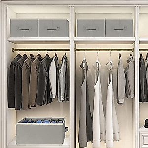 Baesyhom 6 Pcs Large Size Wardrobe Clothes Organizers 6 Grids for Pants, Jeans, Sweater, T-shirt, Thin Coat, Dress Stackable Closet Drawer Organizer Storage Bin with Sturdy Handles, Grey & Beige