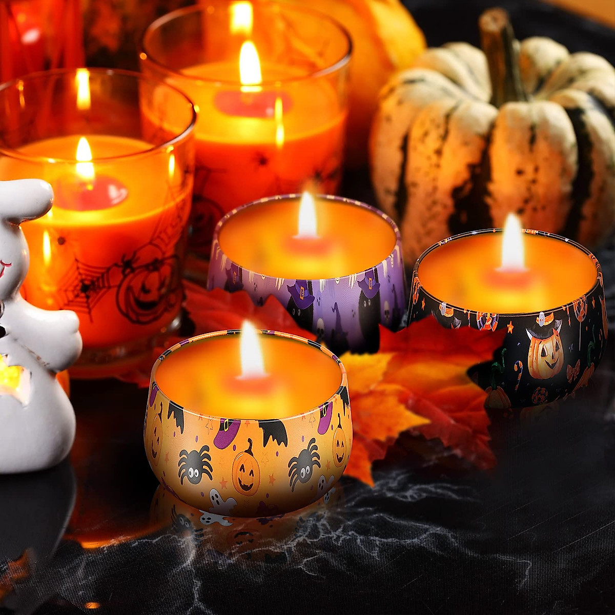 12 Pack Halloween Cookie Tins with Lids 8 oz Candle Jars for Making Candles Large Capacity Round Tinplate with Lids Cookie Containers for Storing Candies Biscuits Treat Small Gift(Halloween)