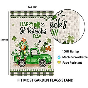 EKOREST Happy St Patrick's Day Garden Flag 12x18 Inch Vertical Double Sided Buffalo Plaid St. Patricks Truck with Leprechaun Shamrock Small Yard Flag for Outdoor Farmhouse Holiday Decoration