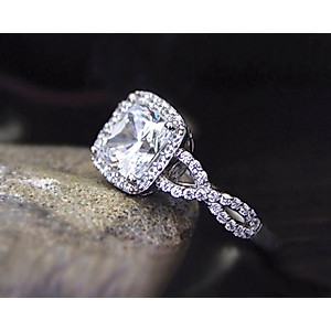 Princess Cut Engagement Rings for Women White Gold, 1-1/2 Carar(ctw) Moissanite Twisted Women's Engagement Rings Platinum Plated Silver 10K 14K 18K Gold Wedding Anniversary Promise Rings with Text Engraving (10K Gold)