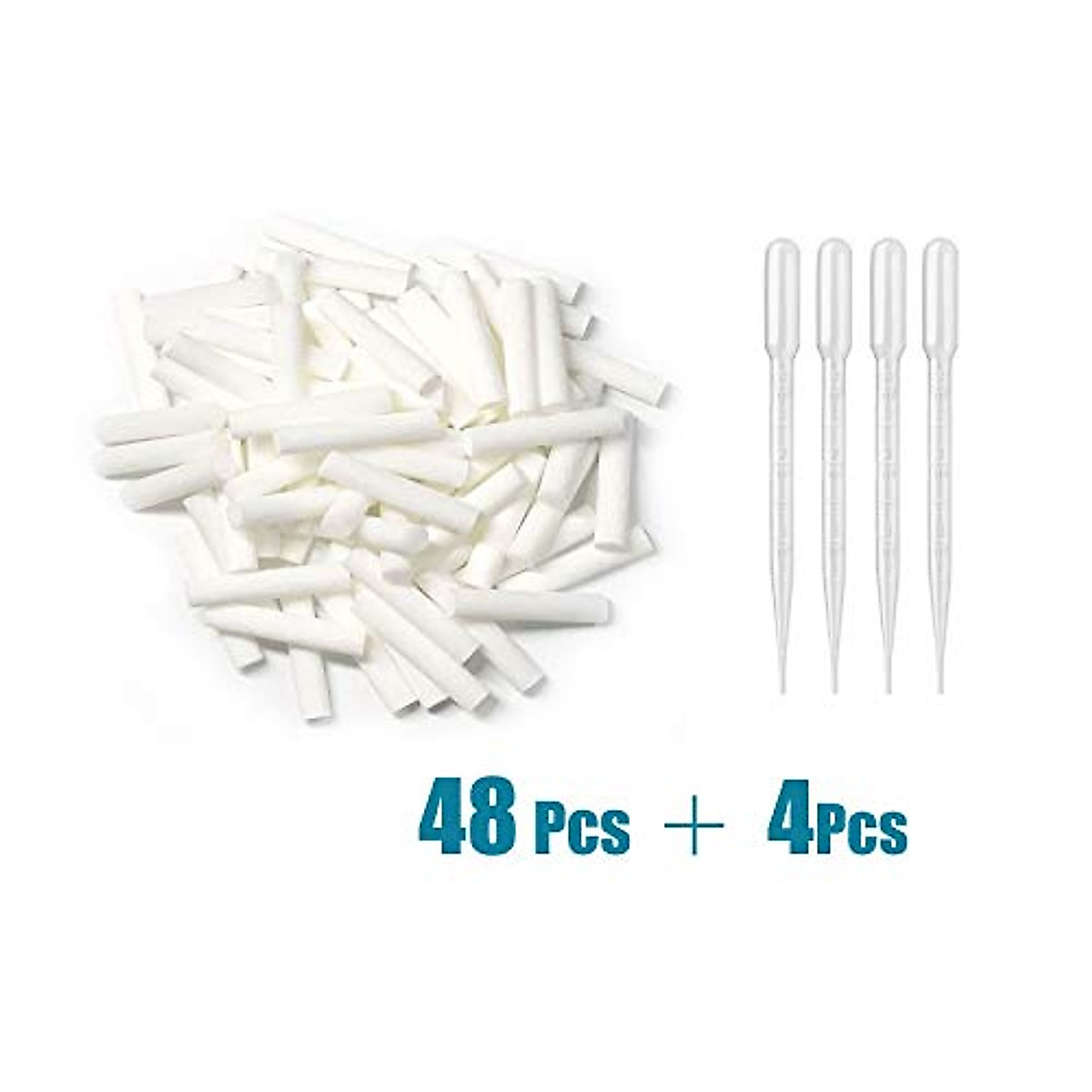 zison 60 Pack Cotton Wick Essential Oil Inhaler Replacement Kit,Highly Absorbent Cotton 4 cm (1 5/8 inch) Blank Nasal Sticks, 4 Mini Droppers.for Essential Oil Inhalers.