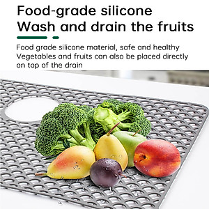 VOLTGY - Silicone Sink Protector with Top Drain Hole, 28" x 15", includes Silicone Cleaning Brush/Silicone Sink Mat