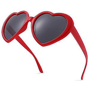 NULOOQ Polarized Heart Shaped Sunglasses for Women Retro Fashion Large Frame Lovely Style with UV400 Protection (Red Frame/Gray Lens)